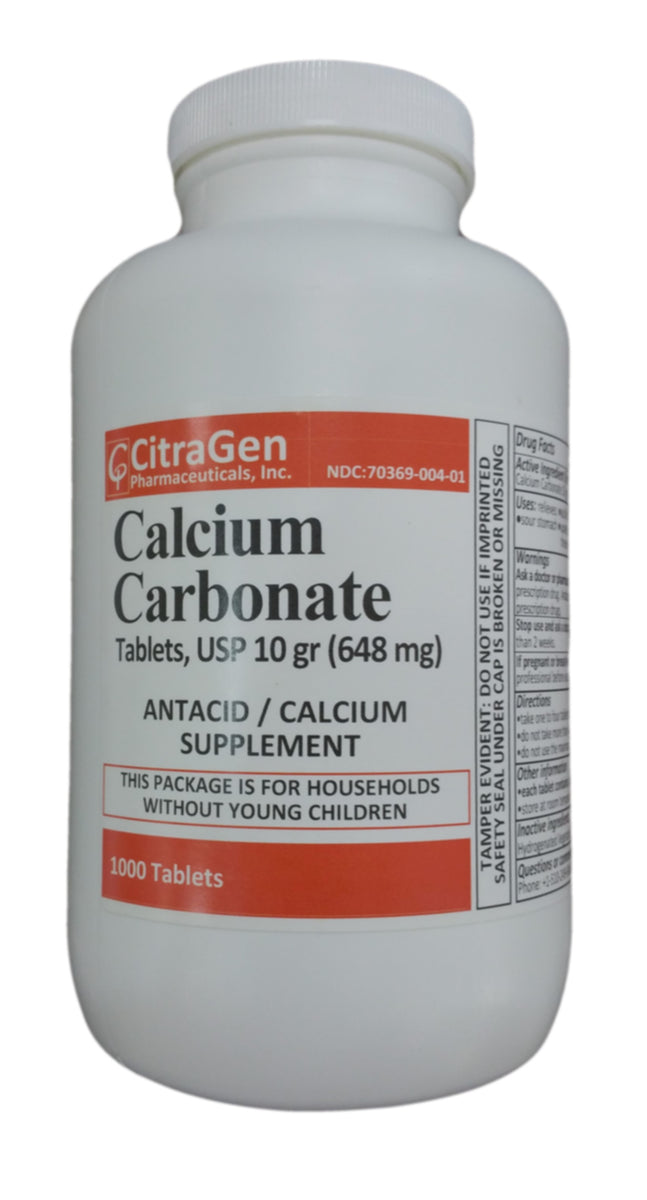 Calcium Carbonate Tablets USP 648 mg (10 Grains) - 1000 Tablets ...