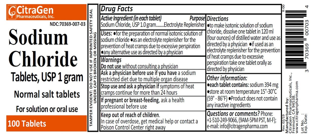 Sodium Chloride Tablets 1 gm, USP Normal Salt Tablets - 100 Tablets ...